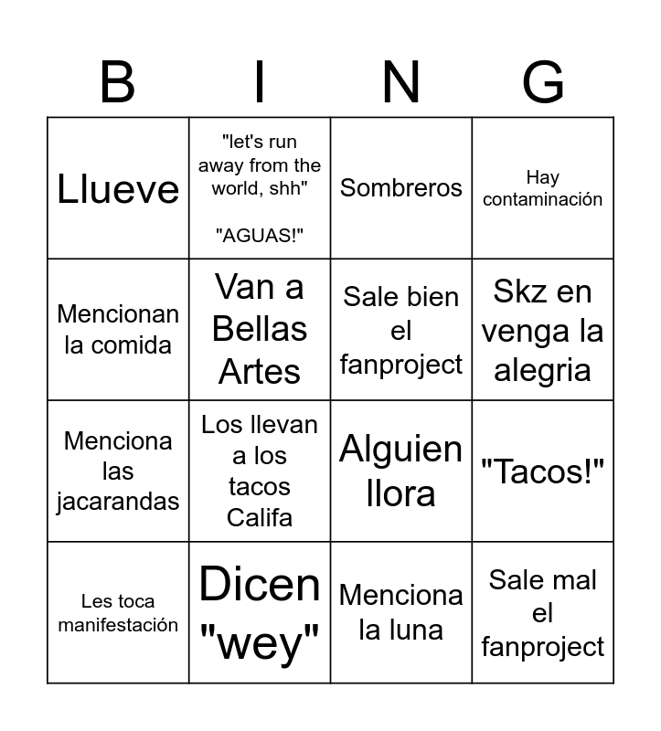 SKZ en Mexico Bingo Card