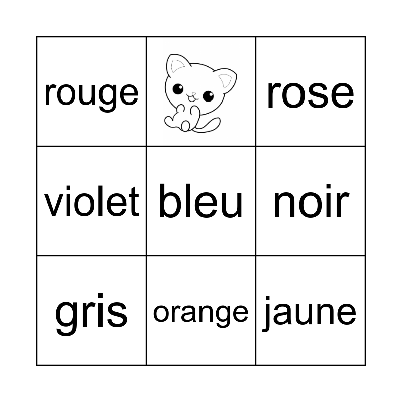 Les Couleurs Bingo Card