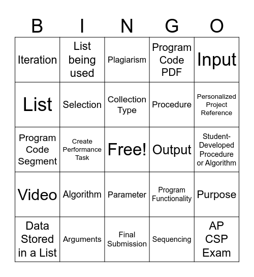 Create PT Bingo Card