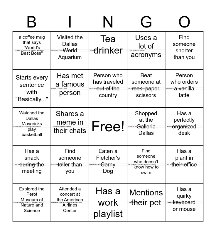 Happy Hour Bingo Card