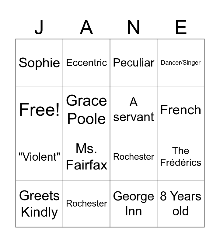 Jane Eyre Chapter 11 Bingo Card