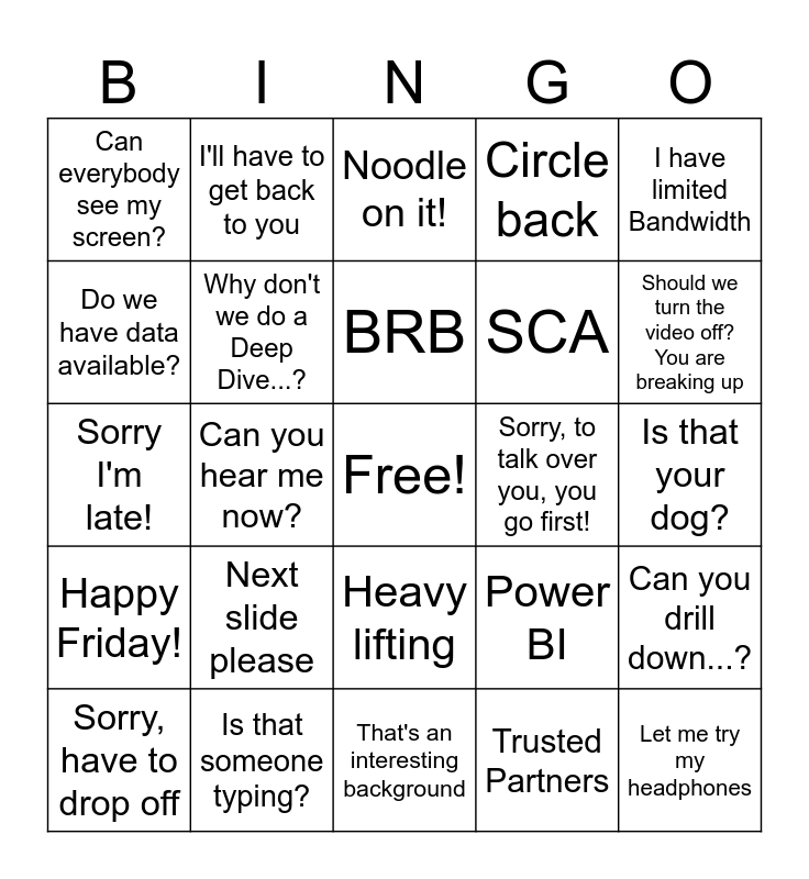 SC Work Bingo Card