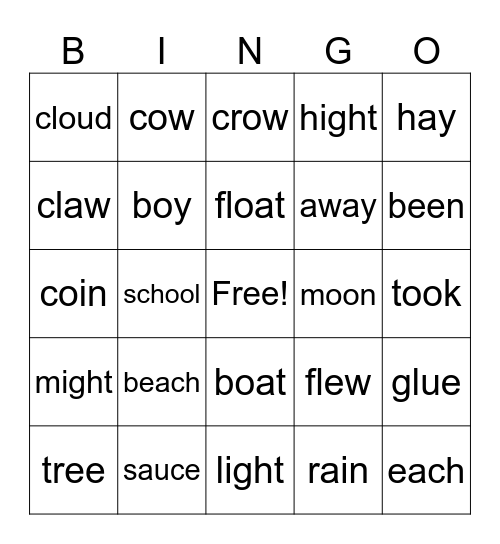 Vowel Team BINGO Card