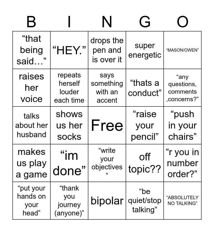 Mrs. Megan Bingo Card