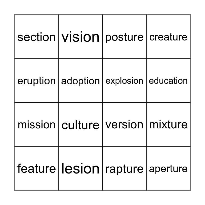 Tion-Sion-Ture Bingo Card