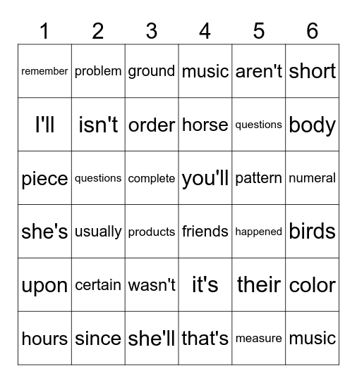 Roll A Word Bingo Card