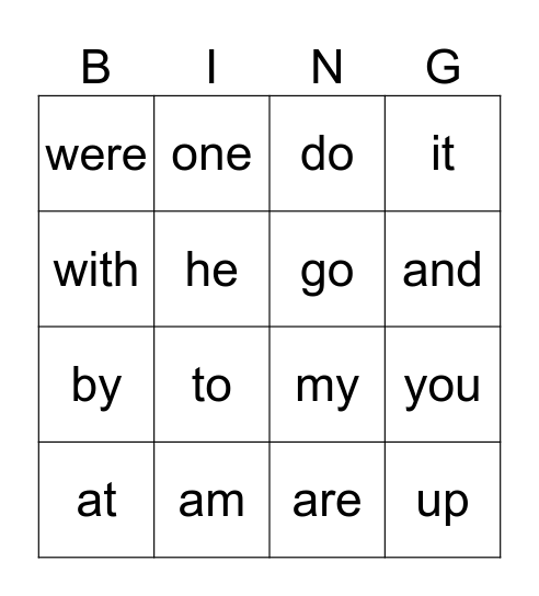 sight words Bingo Card