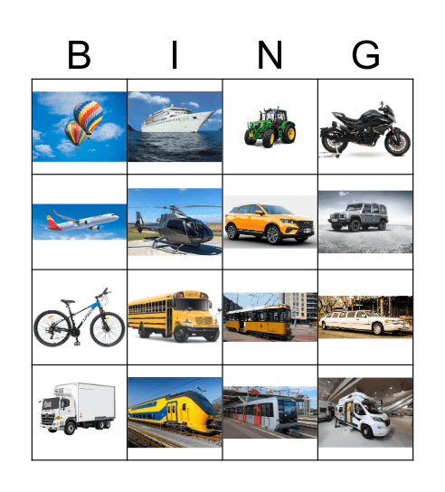 Medios de transporte Bingo Card