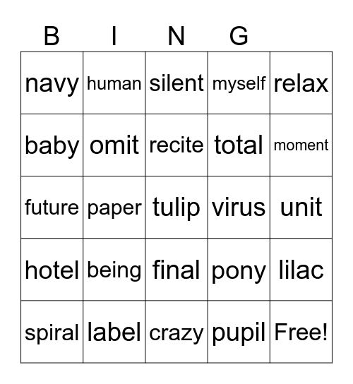 Long Vowels Bingo Card