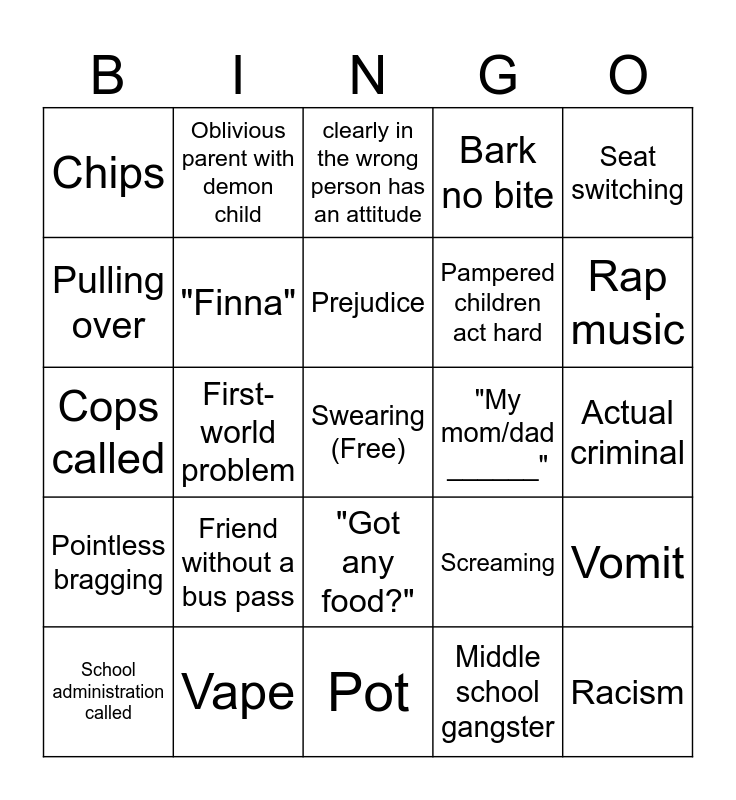 Bus Bingo Card