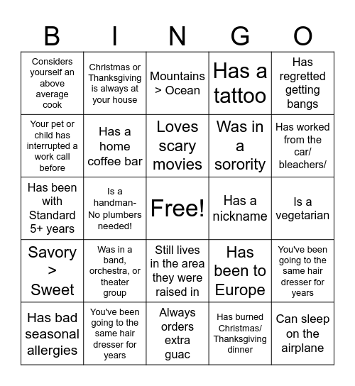 PERSONALITY BINGO ROUND 2 Bingo Card