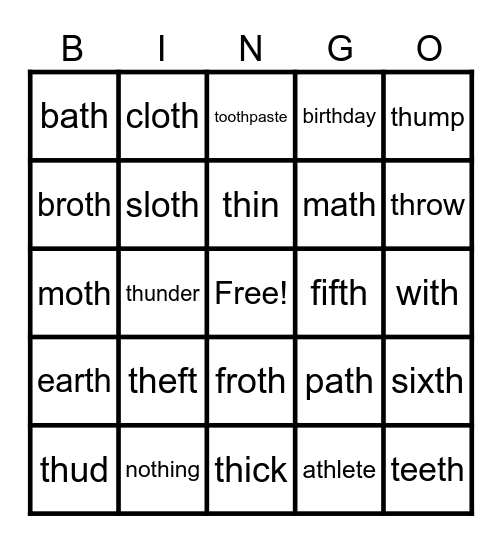 Unvoiced th /th/: Lesson 47 Bingo Card