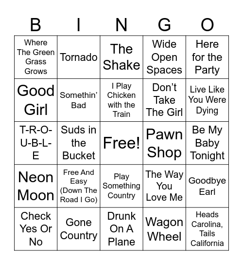 Country Music Bingo Round 1 Bingo Card