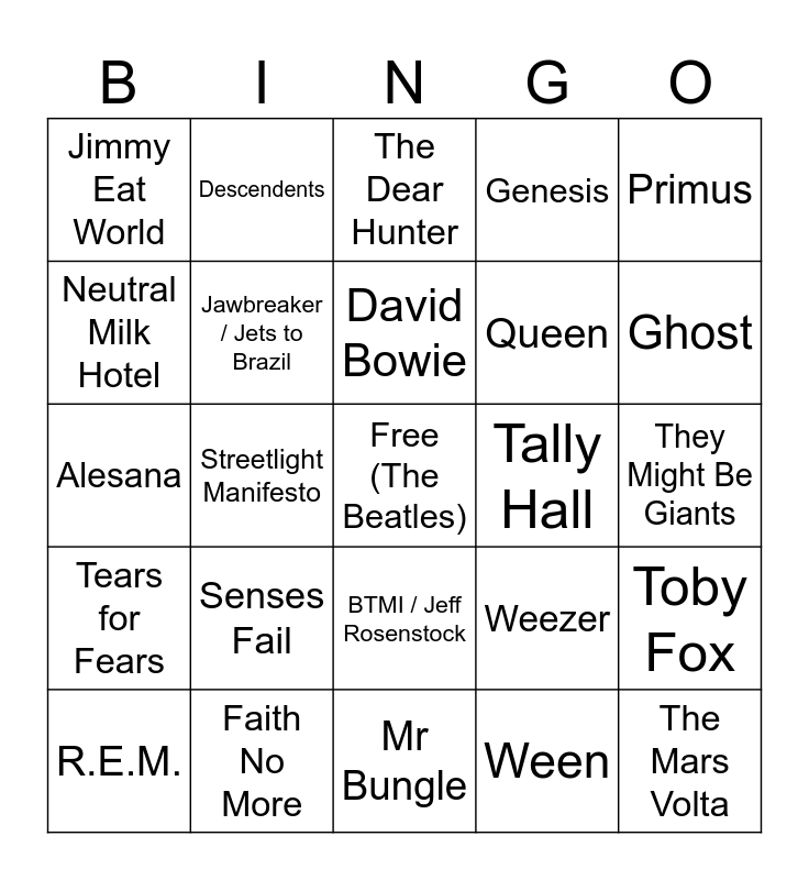REAL Loser Music Bingo which ACTUALLY matters Bingo Card