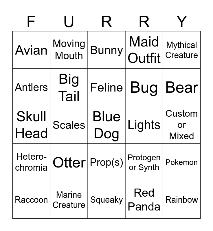 Fursuit Bingo Card