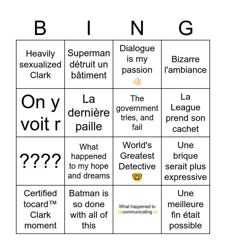 Batman V Superman cringe card Bingo Card