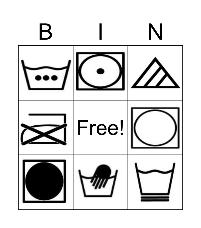 Laundry Symbols Bingo Card