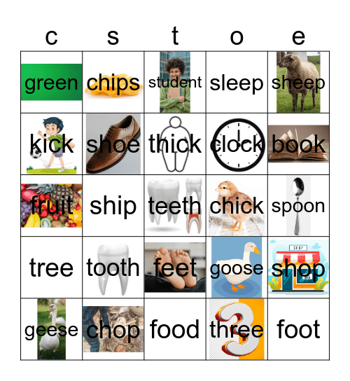 Easy Words containing 'ck' and: Bingo Card