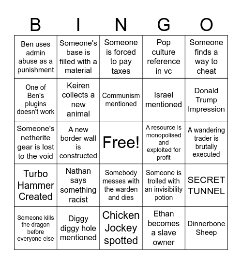 Nerds+ Minecraft Bingo Card
