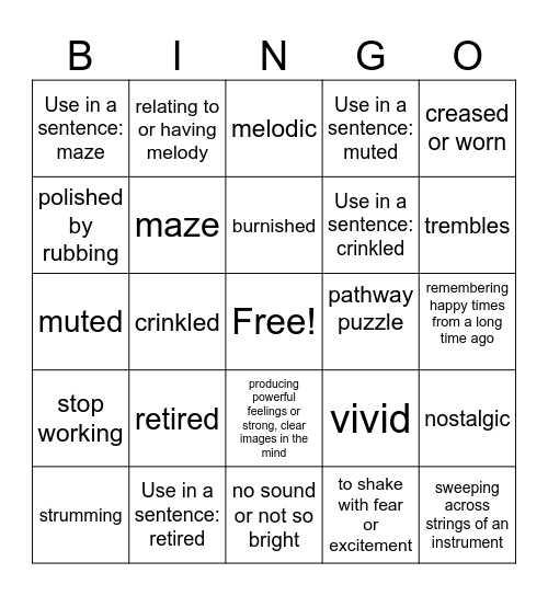 Poetry Unit Bingo Card