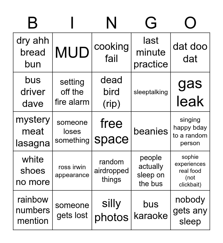 generations in jazz bingo card!! Bingo Card