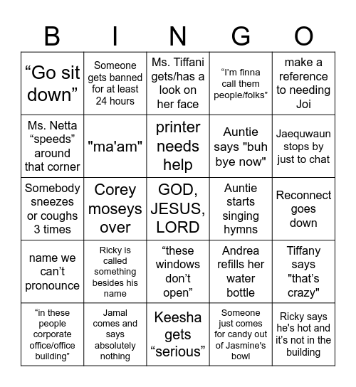 Down on Bended Knee Bingo Card