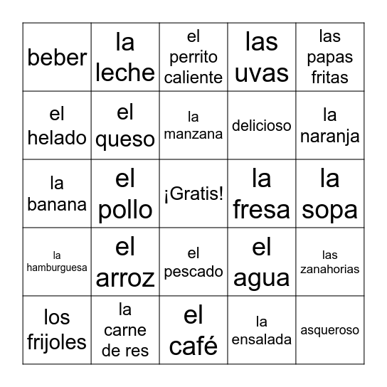 ¡Lotería! - La Comida Bingo Card