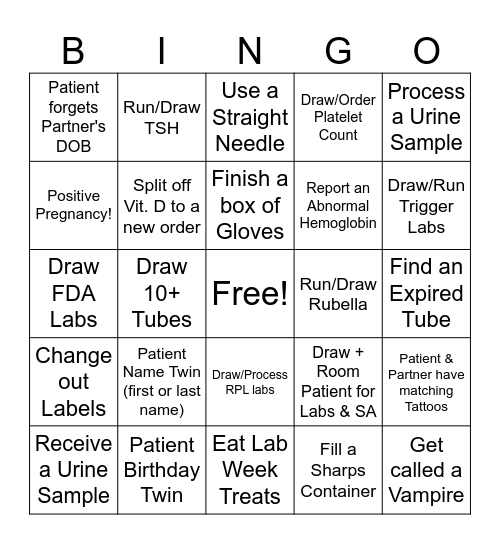 Lab Week Bingo Card