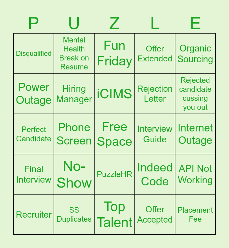 Fun Friday Bingo Card