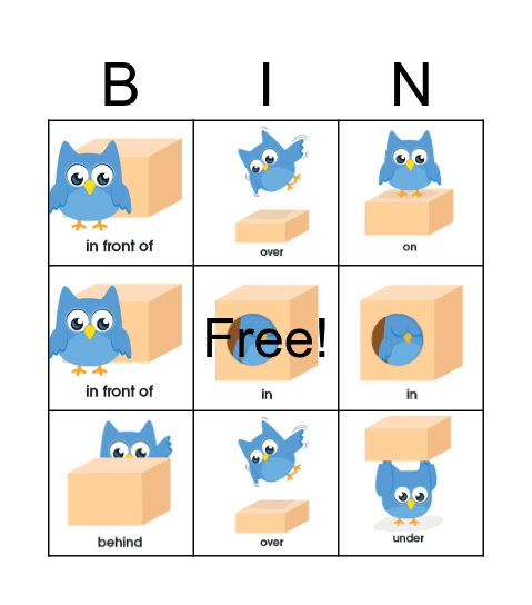 Prepositions Bingo Card