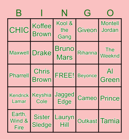 Music Bingo Card