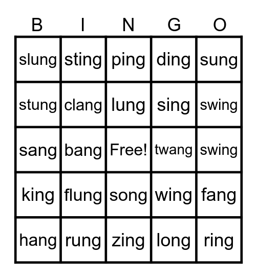 Lesson 51 - Words with ng /ŋ/ Bingo Card