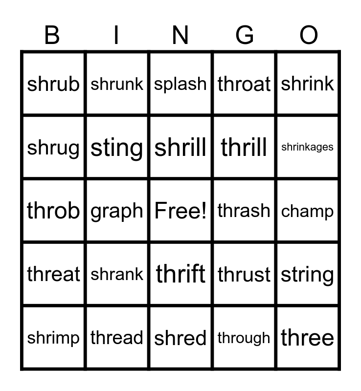 Lesson 53 - Digraphs Review 2 Bingo Card