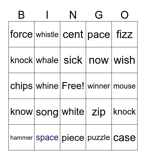 Sound Spelling Bingo Card