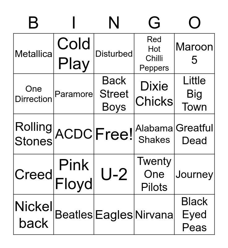 BINGO OF THE BANDS Bingo Card