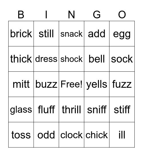 Spelling Bingo Card
