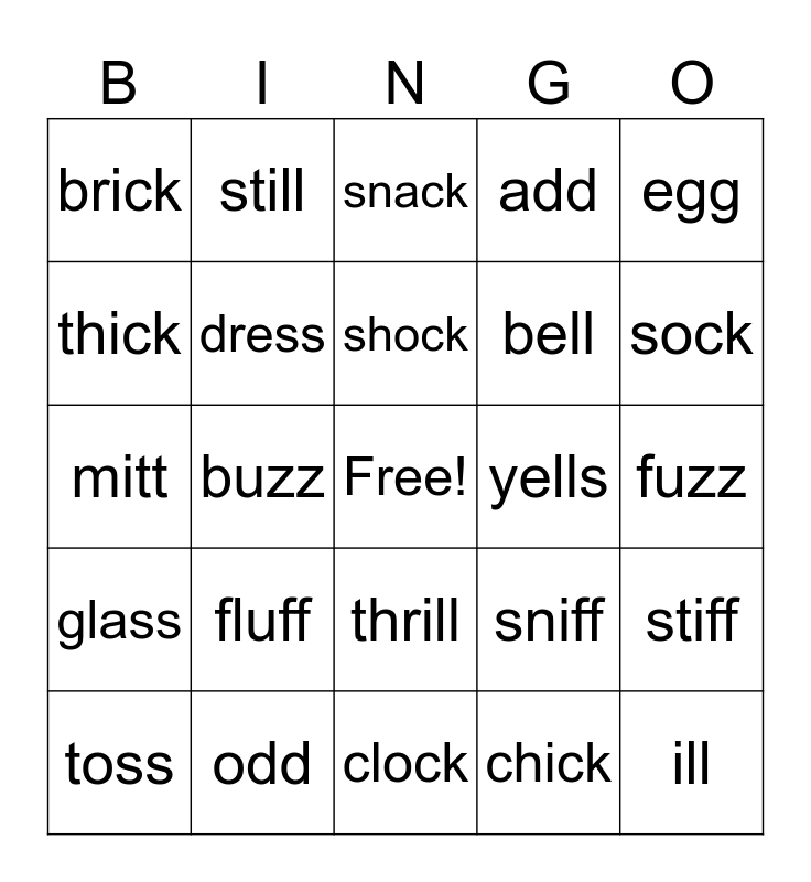 Spelling Bingo Card