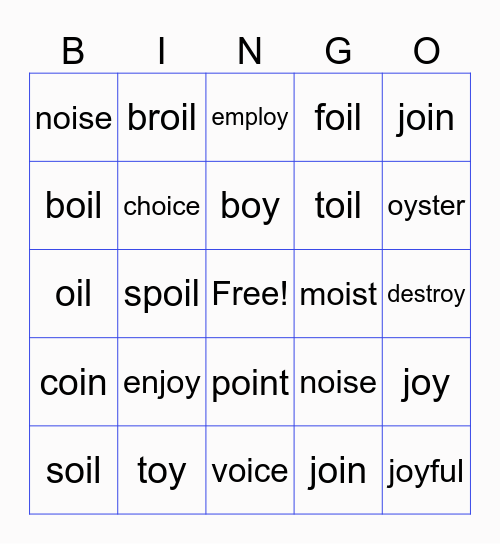 -oi/-oy Bingo Card
