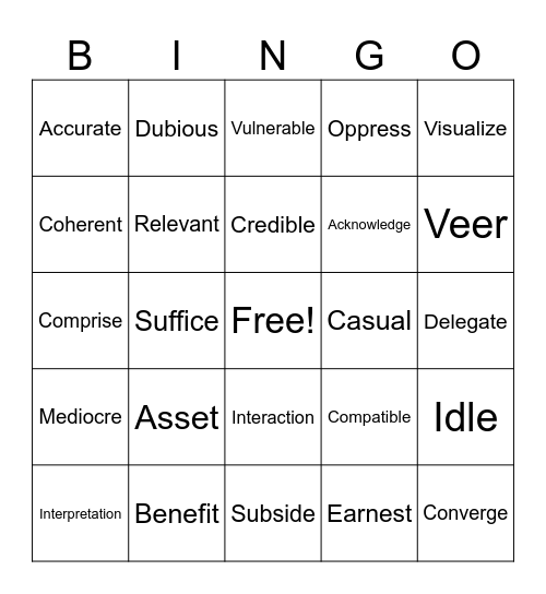 7th Grade Vocabulary Bingo Card