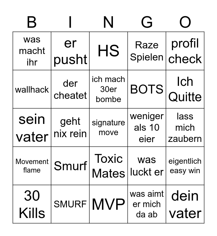 STREAMER Bingo Card