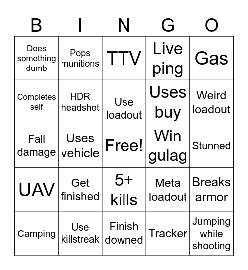 Warzone Bingo Card