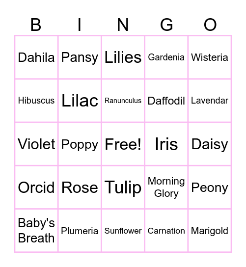 Bloom Bingo Card