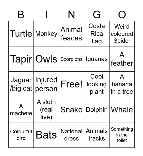 Costa Rica Bingo Card