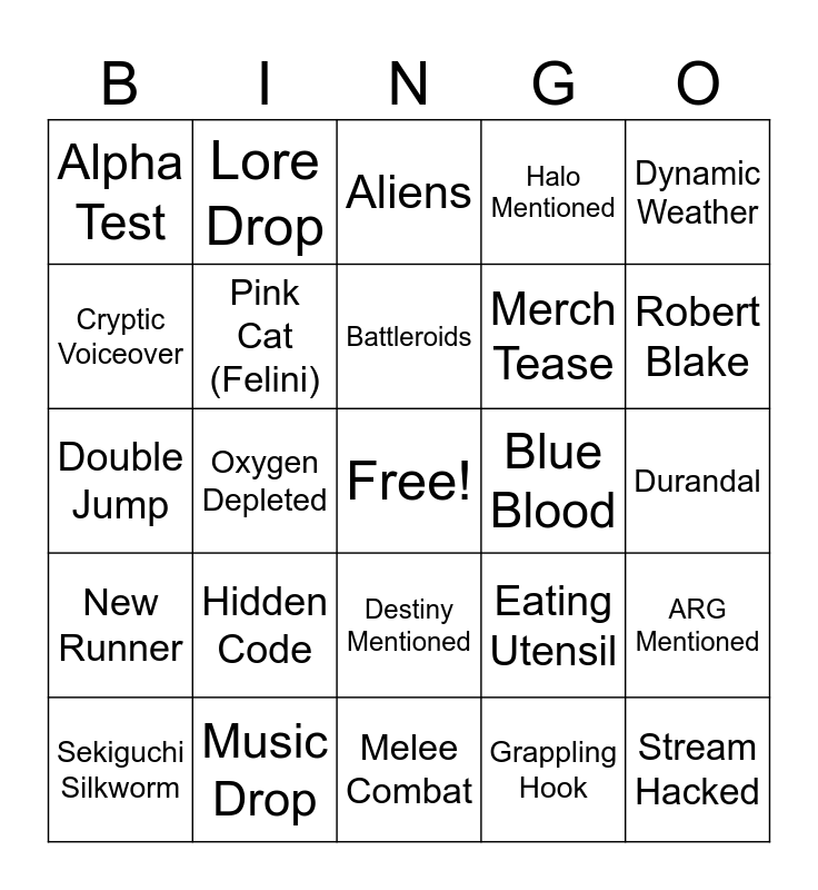 Marathon Gameplay Reveal Showcase Bingo Card