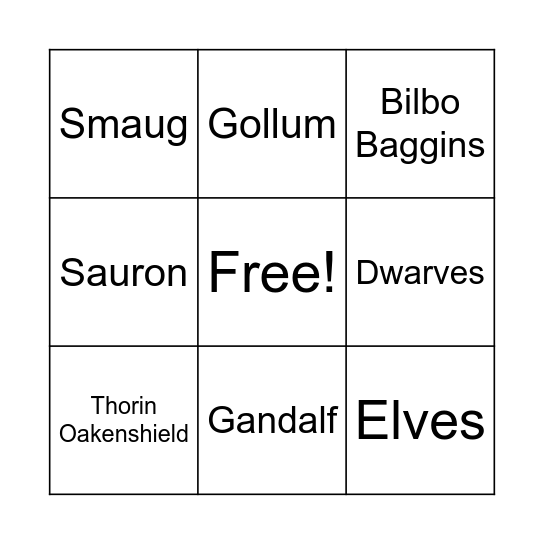 The Hobbit Bingo Card