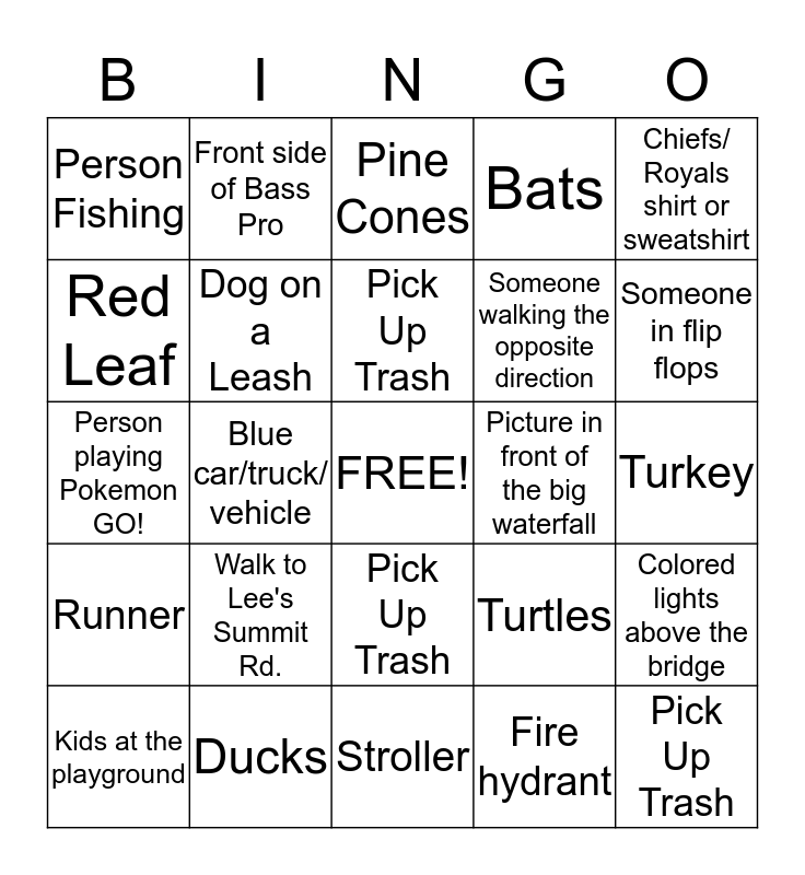Exploration Walk Bingo Card