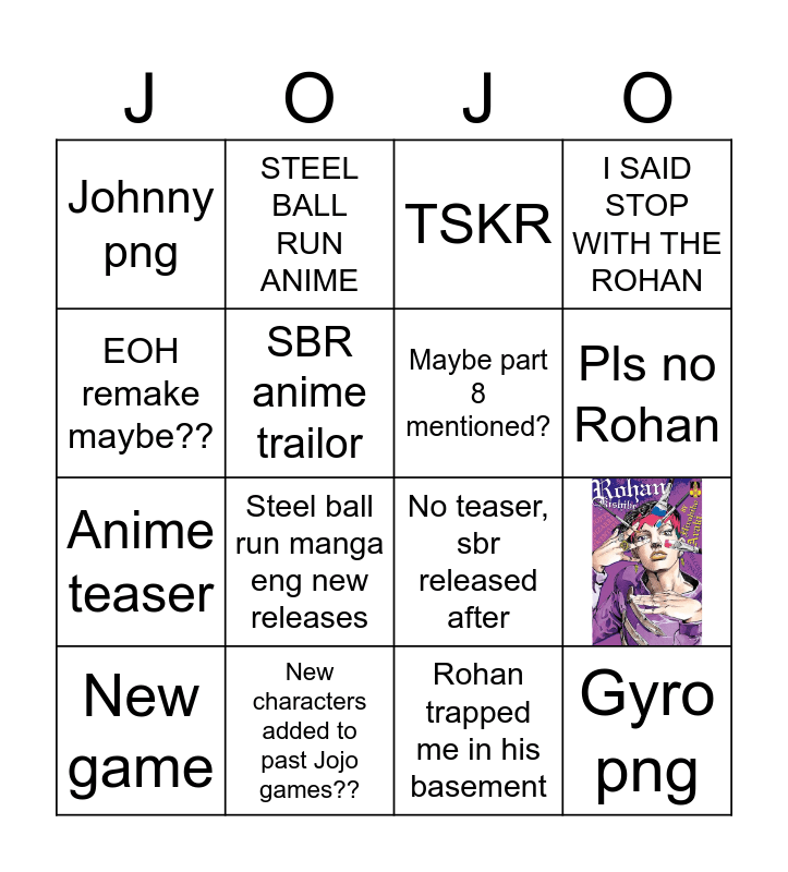 JOJO DAY BINGO/PREDICTIONS Bingo Card