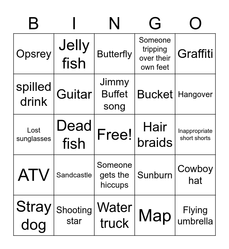Beach Bingo Card