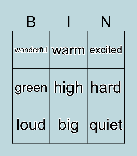 Adjectives Bingo Card