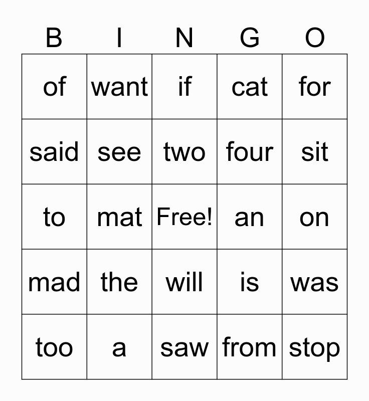 Red Word Bingo Card